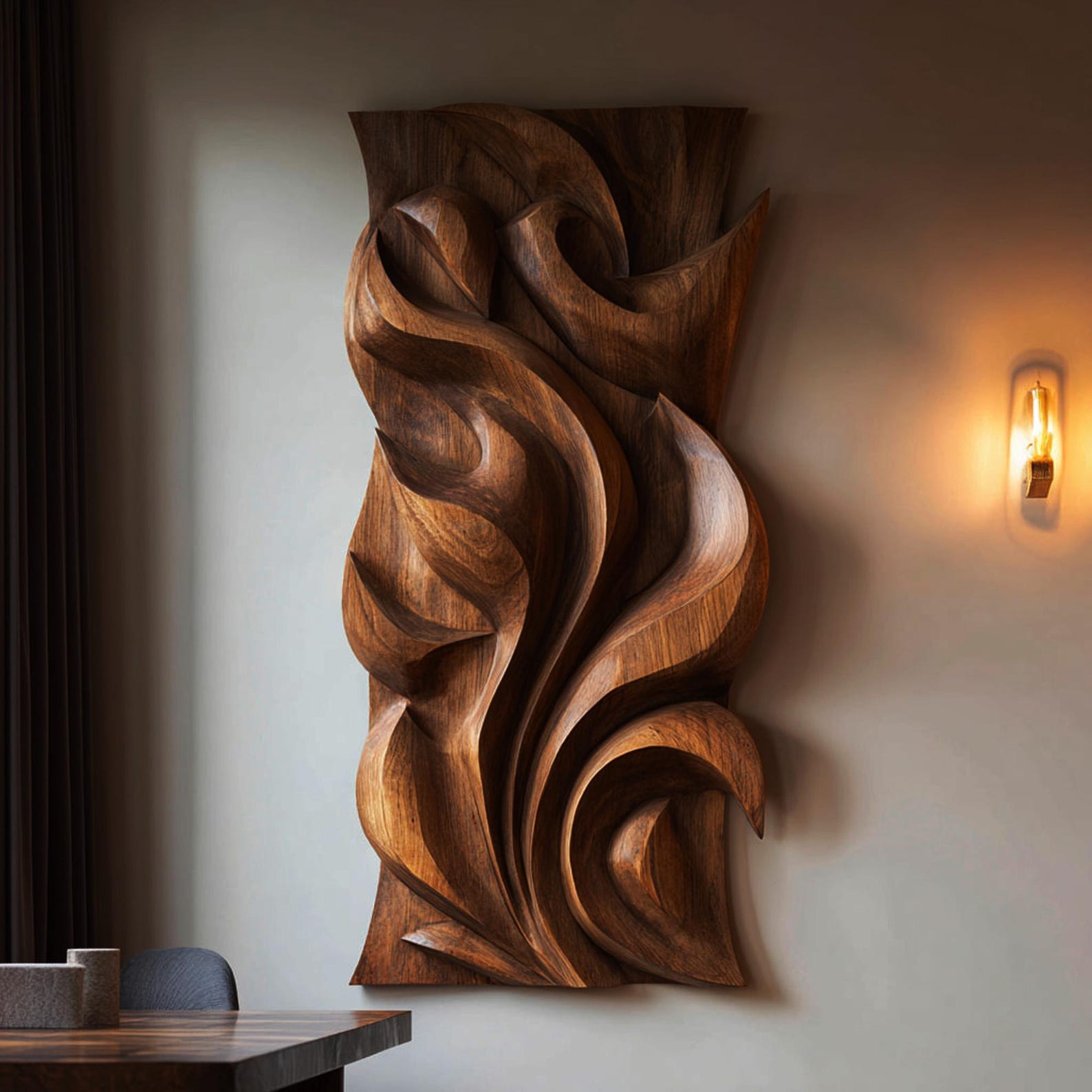 Abstract Organic Wood Wall Sculpture | Handcrafted Solid Wood Carved ...