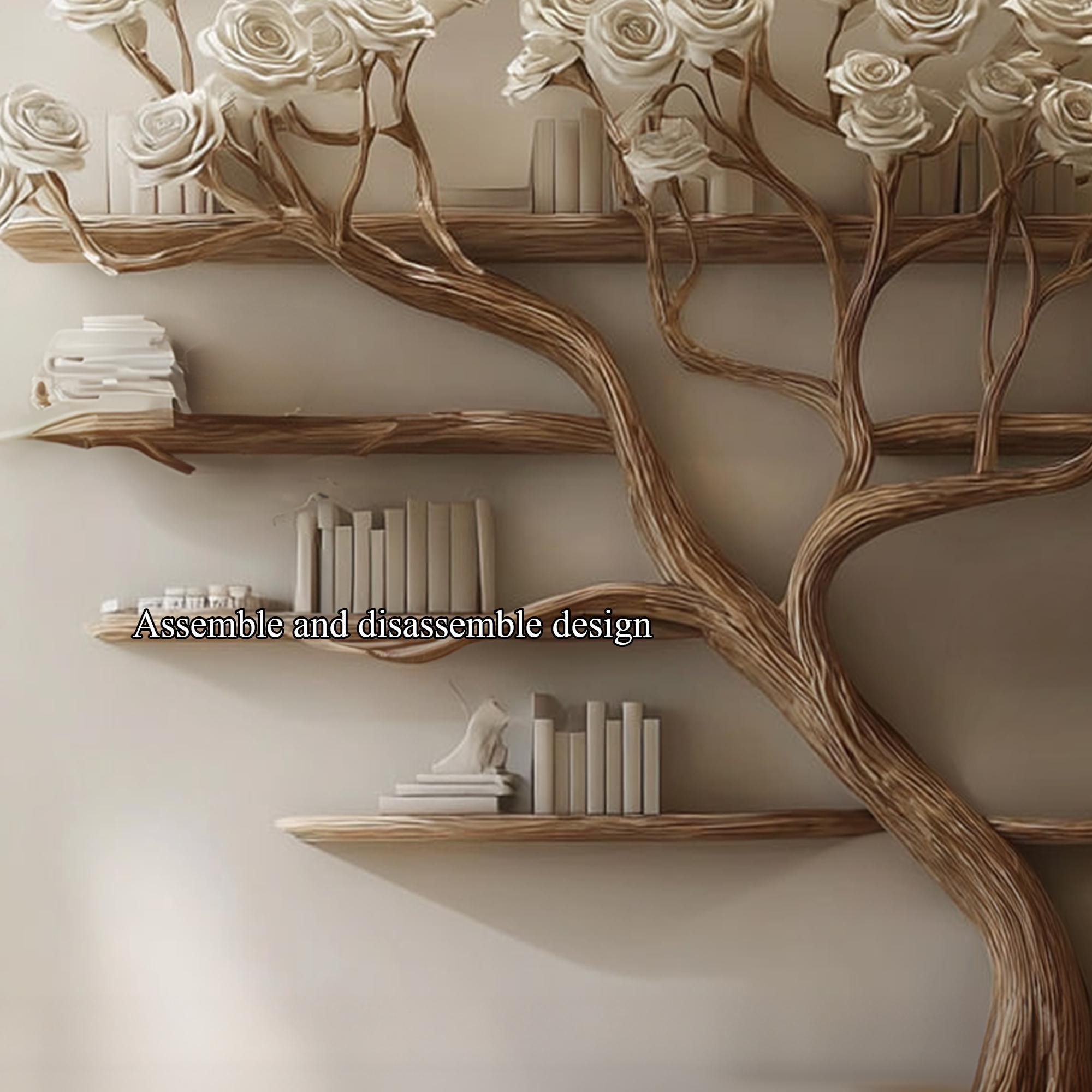 Handmade Tree Bookshelf Live Edge Wood Rustic Wooden Bookcase Solid ...
