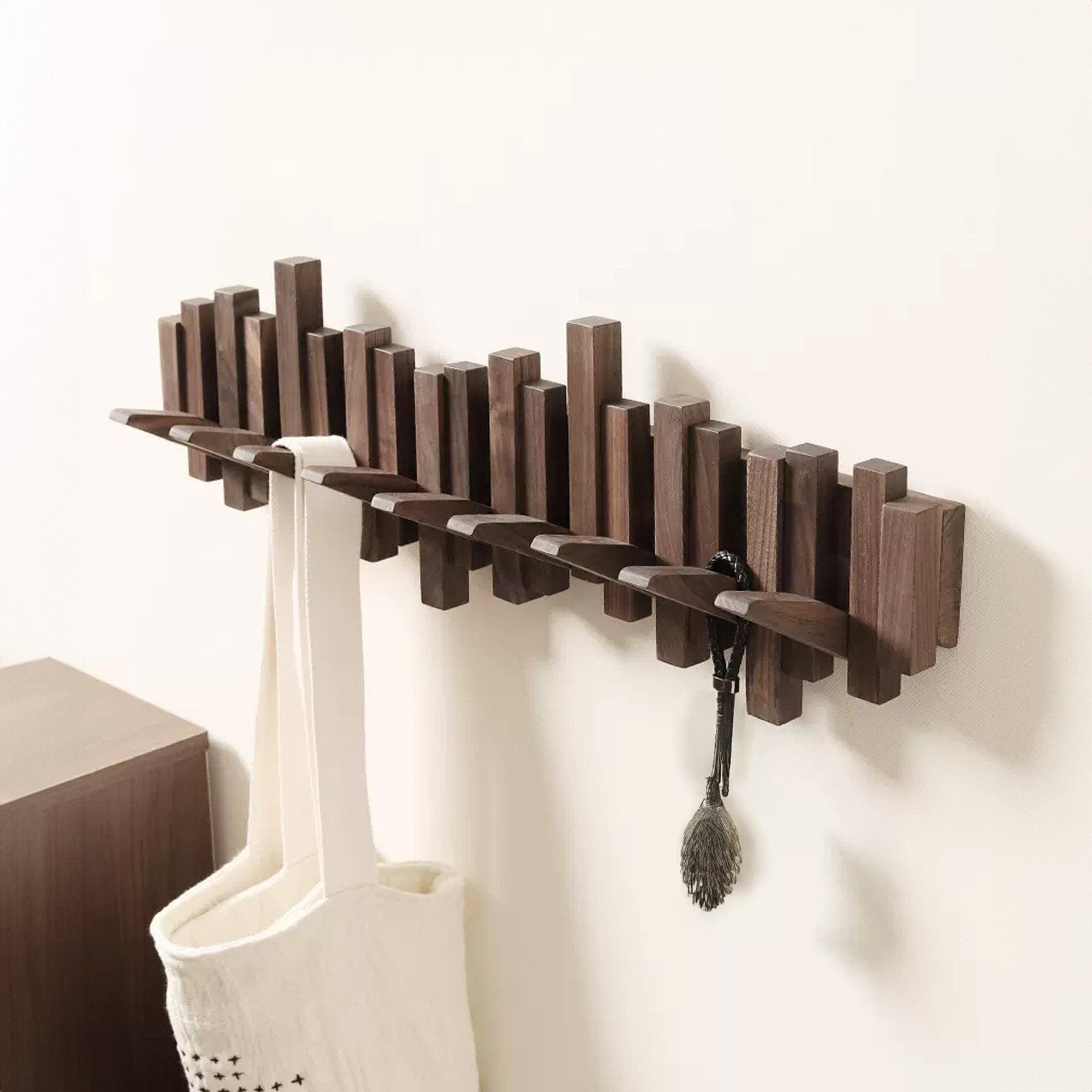 Wood Piano Key Coat Rack Rustic Hooks Wood Towel Rack Hanging Clothes ...
