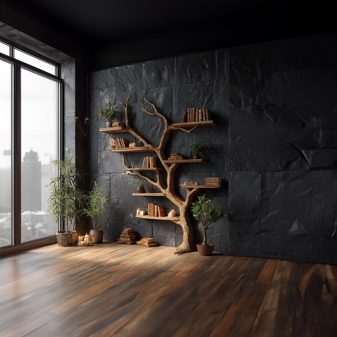Tree Shaped Bookshelf Natural Wood Custom Handmade Bookshelf Vintage ...