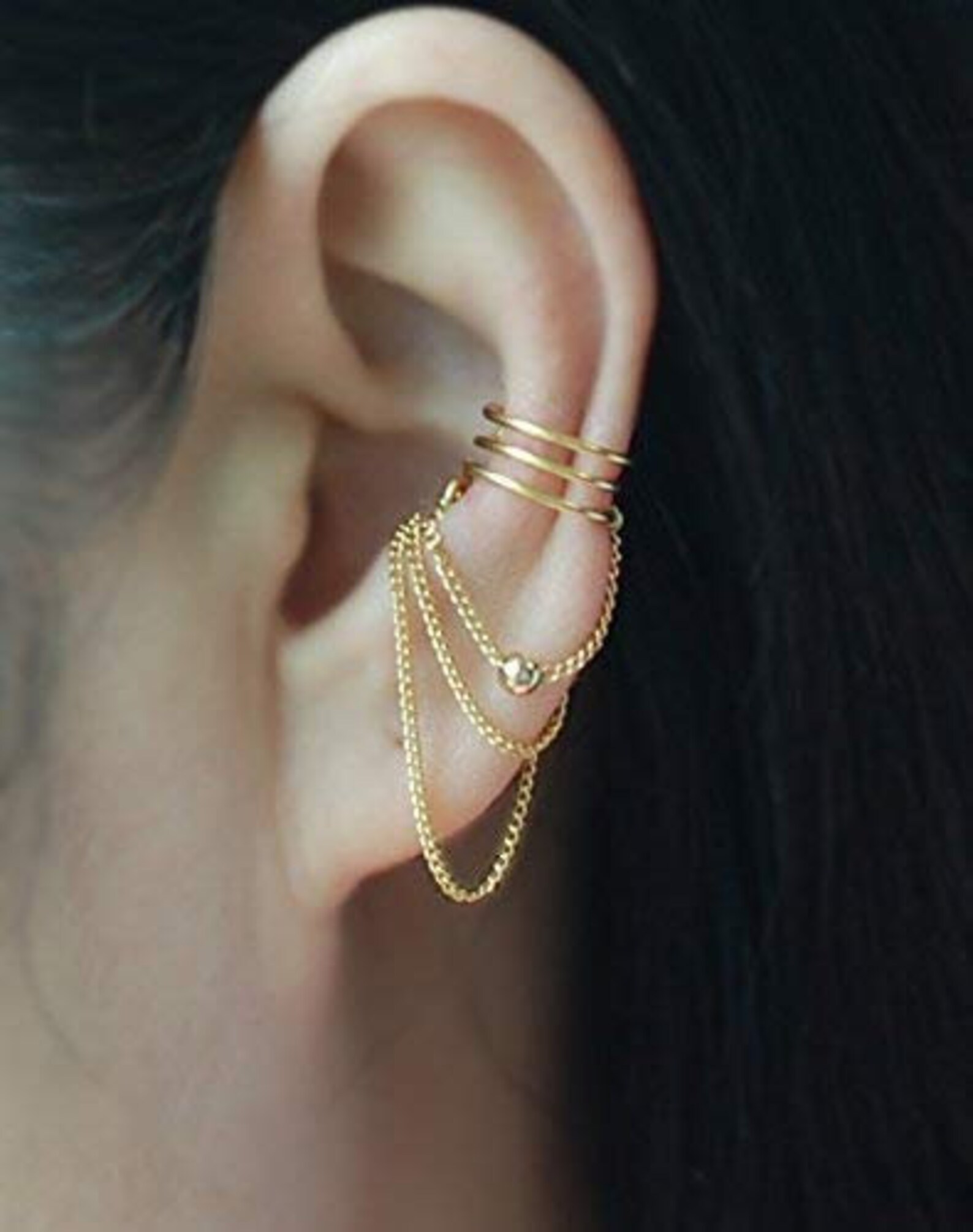 1 Ball & 3 Chains Ear Cuff, No Piercing Cartilage Ear Cuff,no Piercing ...