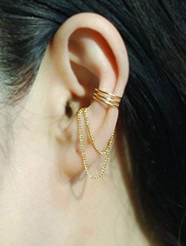 3Band with Chain Ear CuffNo Piercing Cartilage Ear CuffNo | Etsy