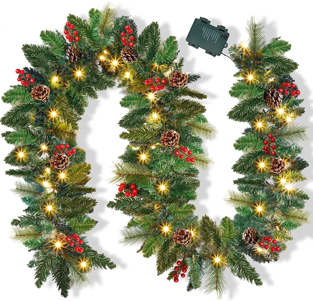 9 Foot Christmas Garland - Lighted Garland, Battery Operated Christmas ...