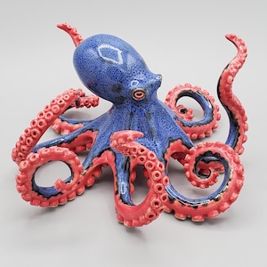 Ceramic Octopus Sculpture, Multicolored, Blue, Pink, Tentacles ...
