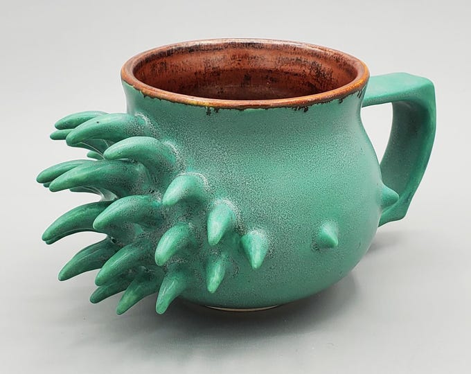 Matte Turquoise and Copper Glazed Spiky Ceramic Mug for Coffee or Tea ...