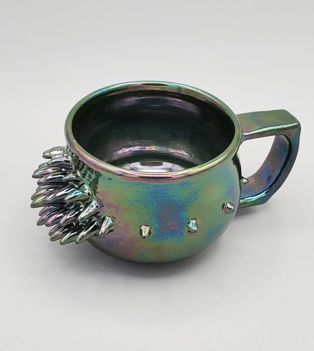 Iridescent Green Spiky Ceramic Mug for Coffee or Tea, Wheel Thrown ...