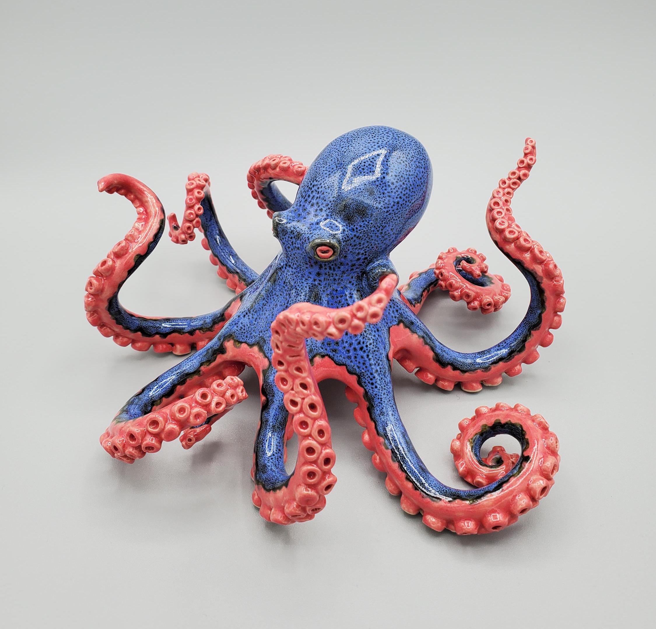 Ceramic Octopus Sculpture, Multicolored, Blue, Pink, Tentacles ...
