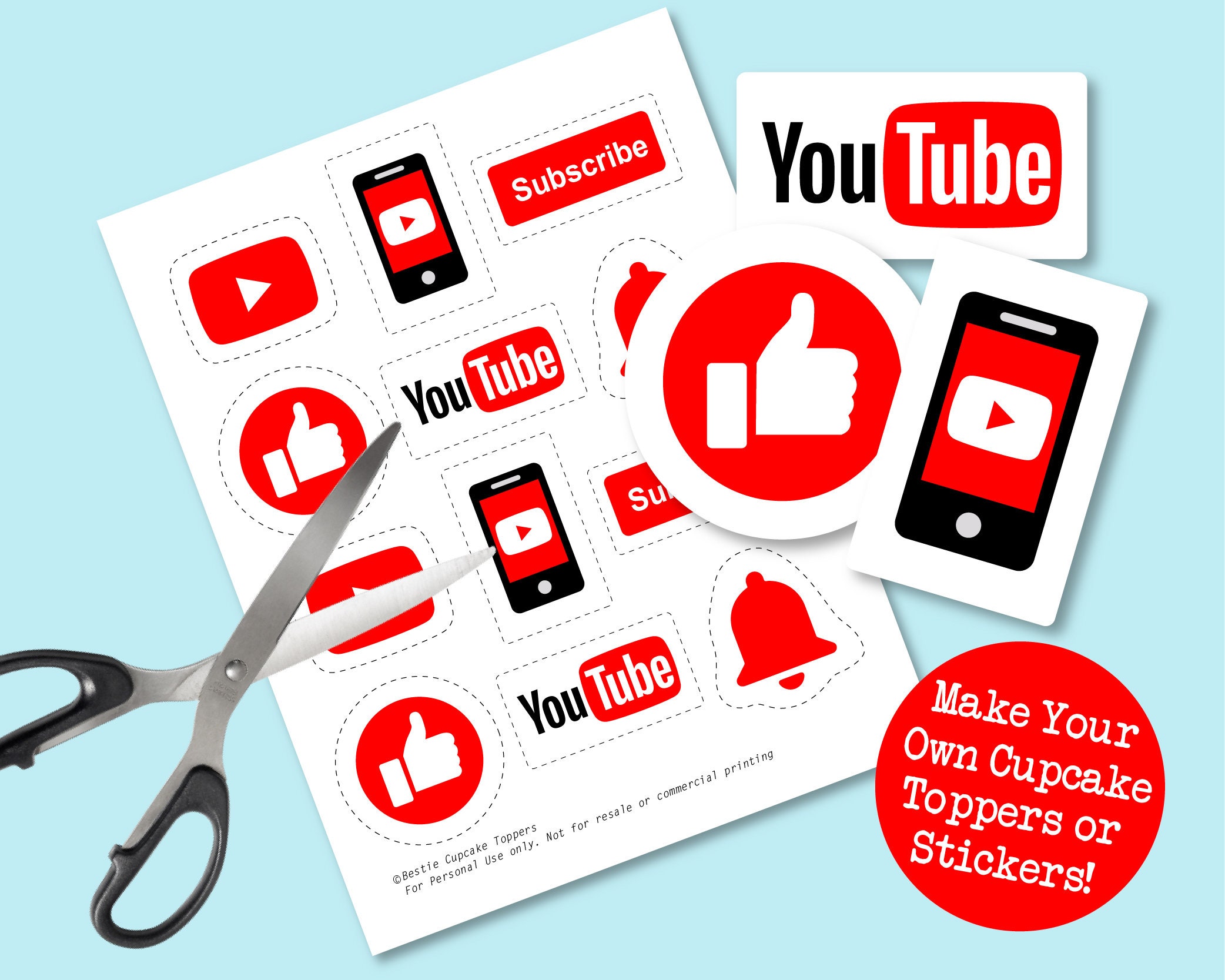 Youtube Cupcake Toppers Youtube Birthday Card Youtube - Etsy UK