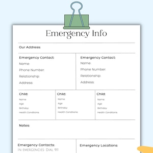 Emergency Contacts Sheet - Etsy