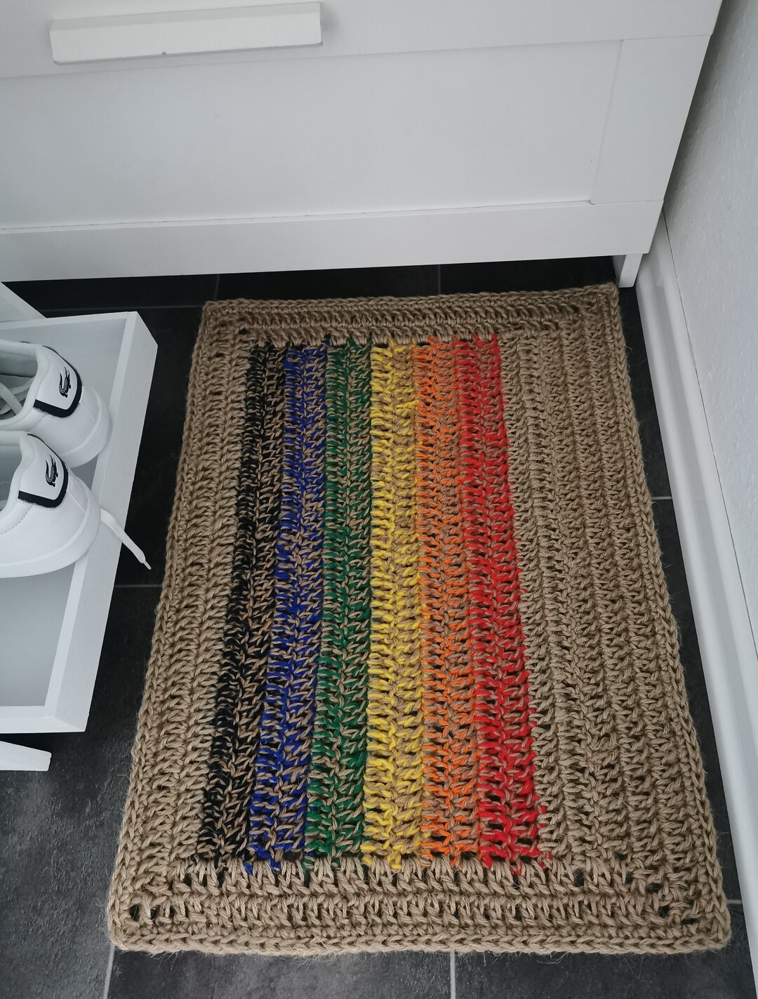 Rainbow Jute Fußmatte,Regenbogen Tür matte,häkeln Jute Teppich ...