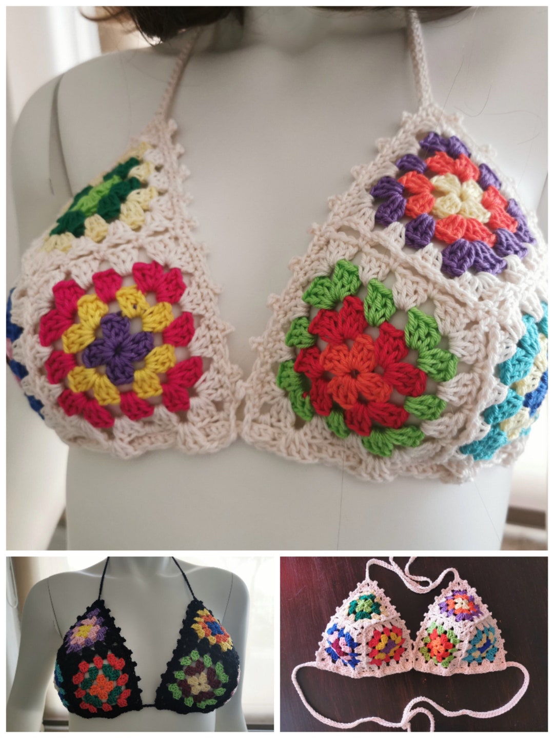 Granny Square Bikini Top Granny Squares Bikini Crochet - Etsy