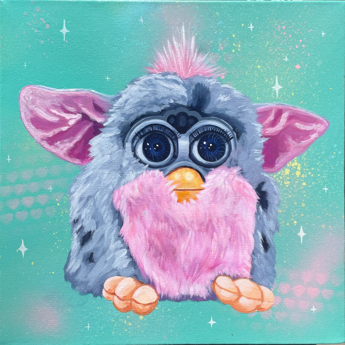 Furby Nostalgic 90s Oil Painting 10x10 on Stretched Gallery - Etsy