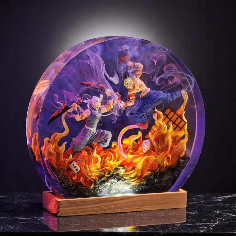 Uzui Tengen Vs Gyutaro Demon Slayer Resin Lamp LED Resin Epoxy Night ...