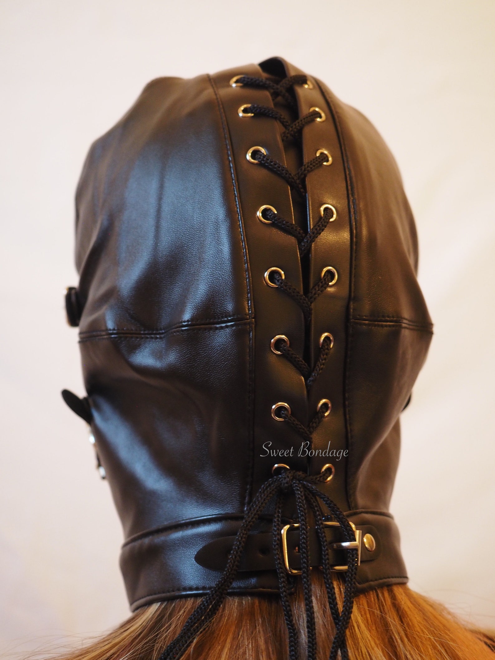 Luxury BDSM Bondage Hood Mask With Ball Gag, Vegan Leather Gimp Mask ...