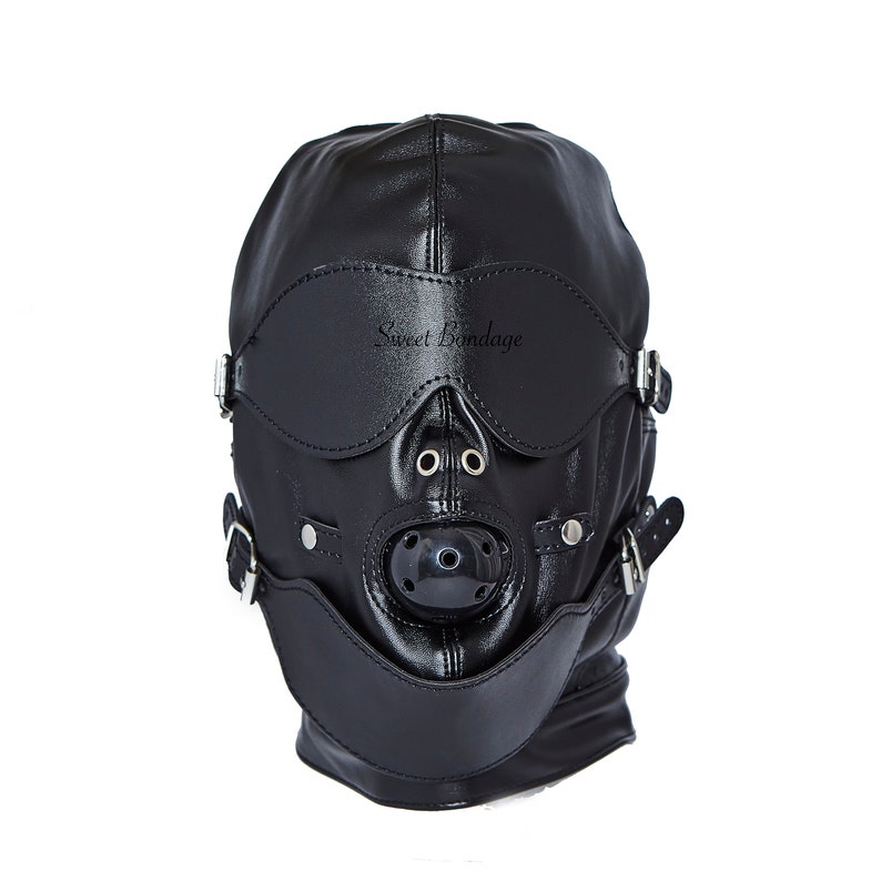 Luxury Bdsm Bondage Hood Mask With Ball Gag Vegan Leather Gimp Mask