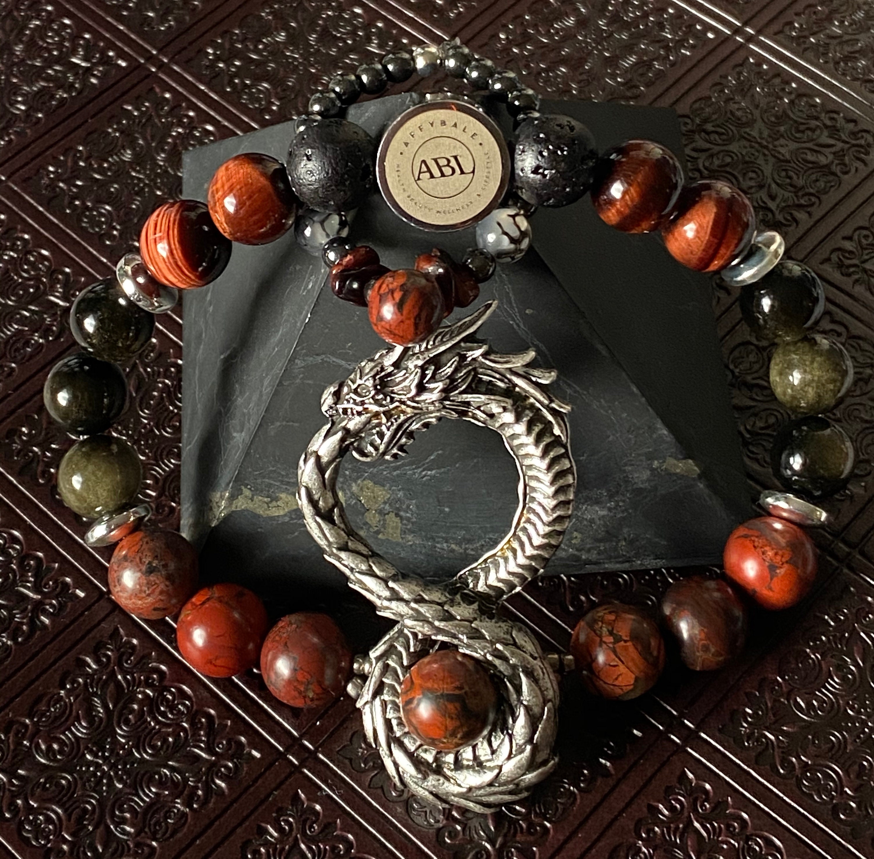 The Ouroboros Infinity Dragon. Mens Hand Crown Bracelet Natural Stone ...