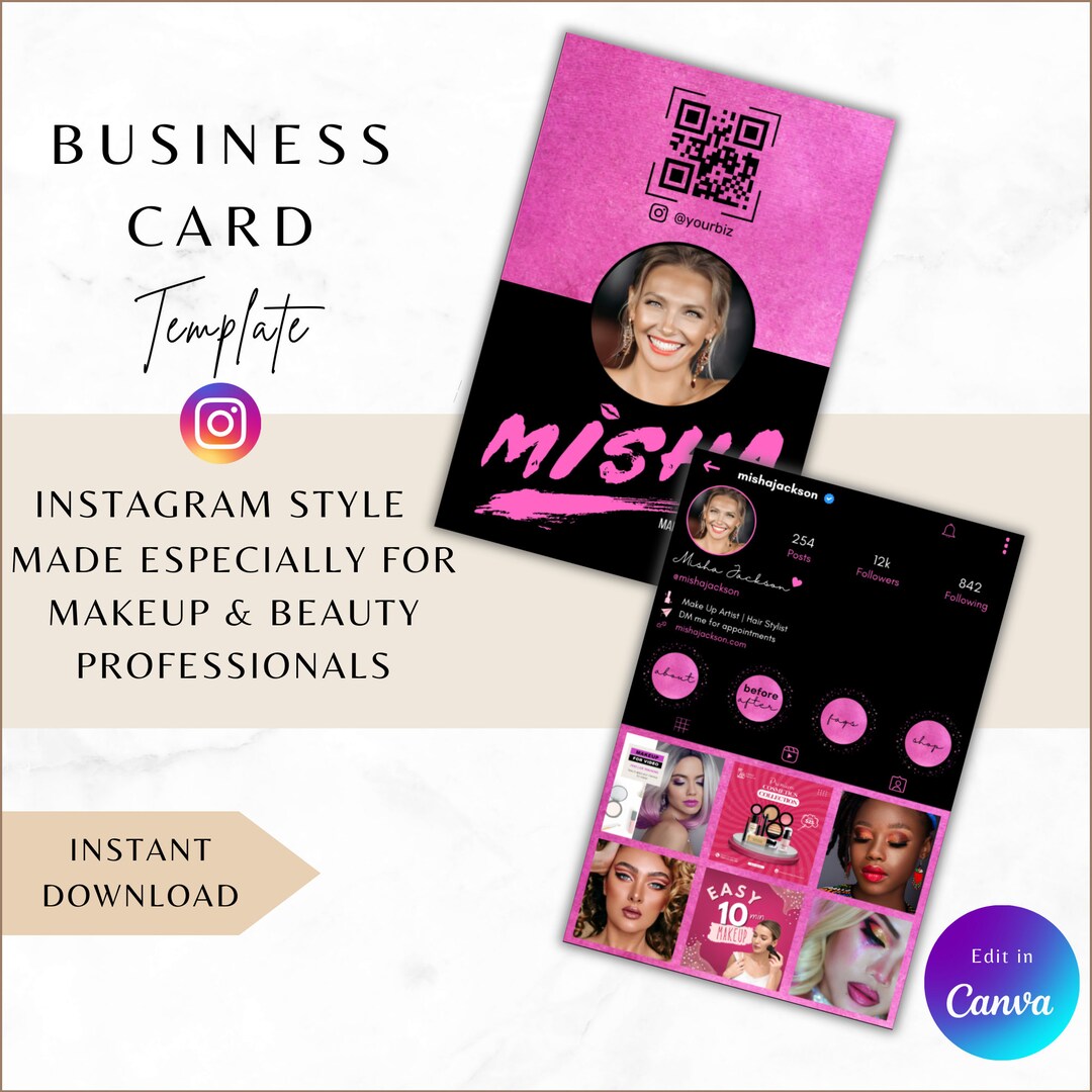 Instagram Business Card, IG Canva Template, QR Code, Editable Digital ...