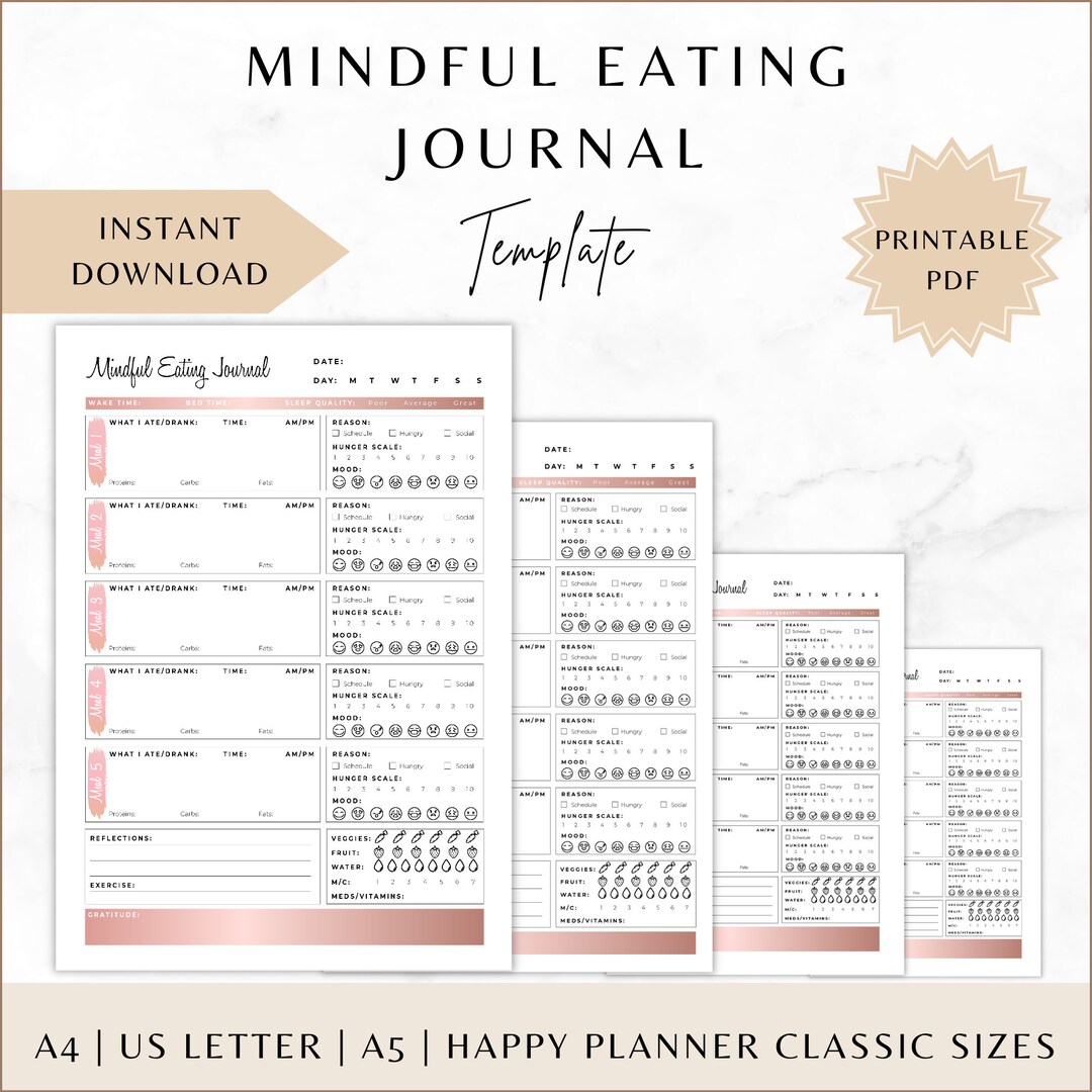 Printable Food Diary, A4 A5 Letter Happy Planner Classic Daily Food ...