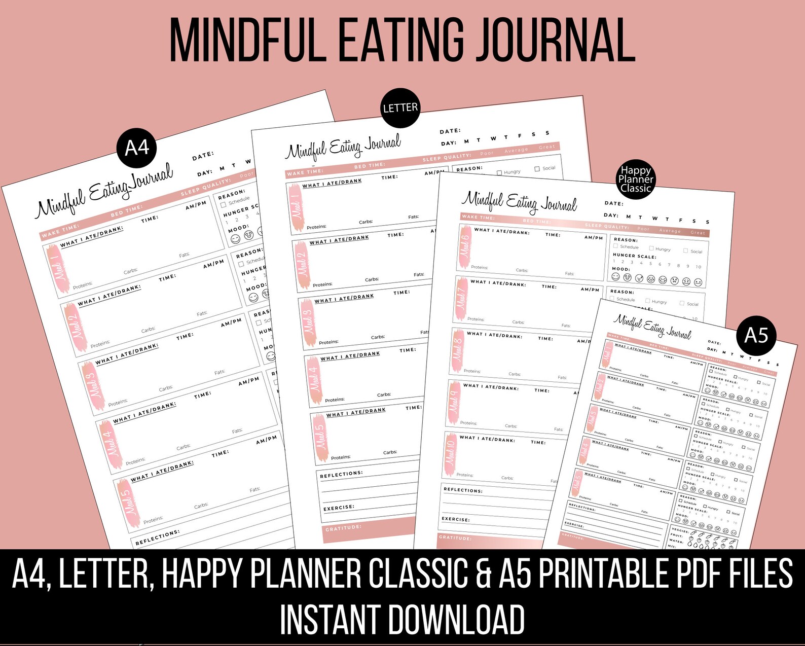 Printable Food Diary A4 A5 Letter Happy Planner Classic Daily | Etsy