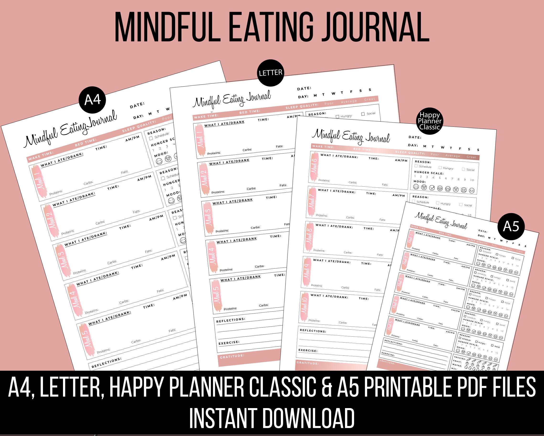 Printable Food Diary A4 A5 Letter Happy Planner Classic Daily | Etsy