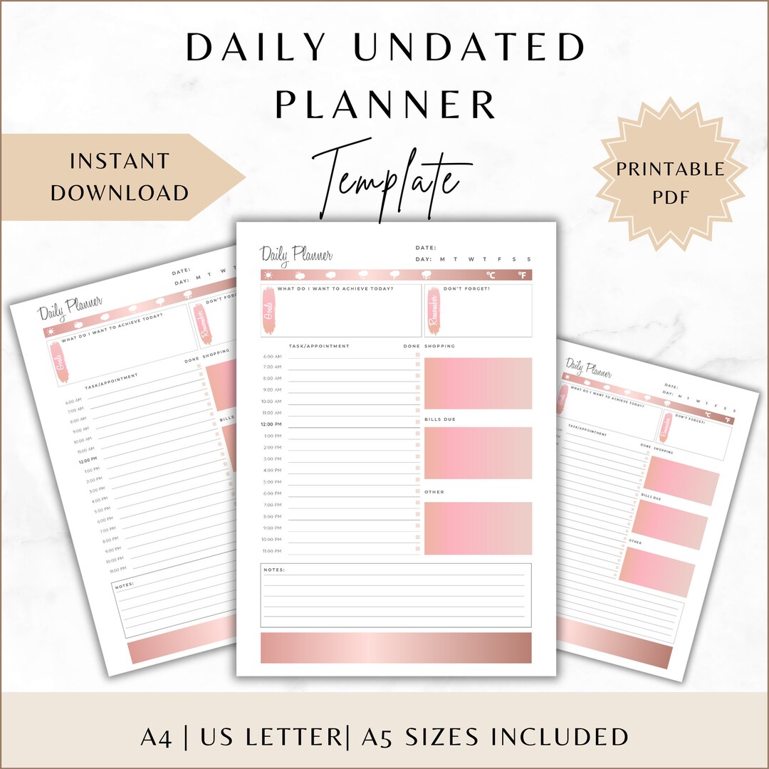 Undated Planner | Daily Tracker | Printable PDF | A4 Letter & A5 ...