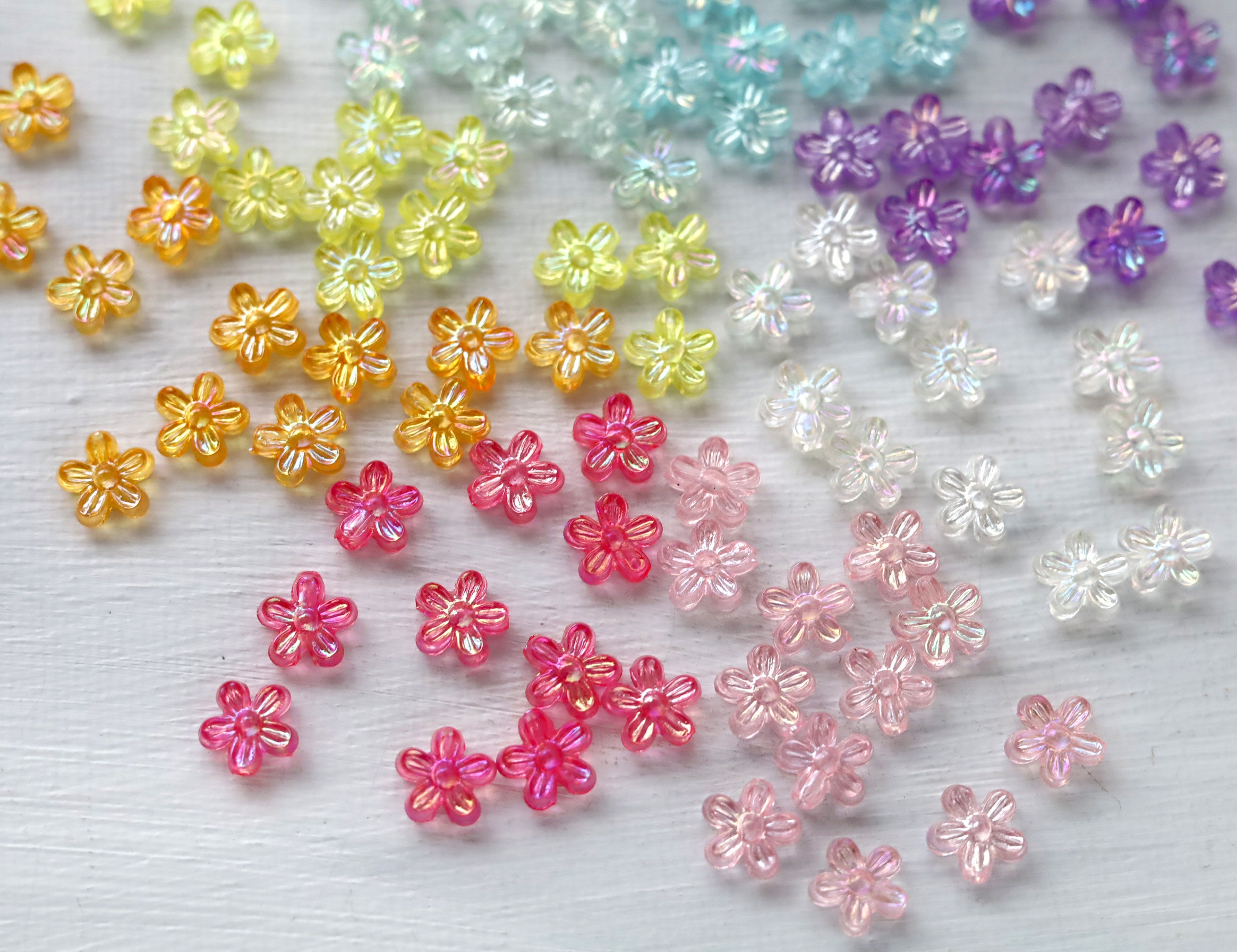 100 PCS Small Flower Beads. Ab Transparent Color Acrylic - Etsy Canada