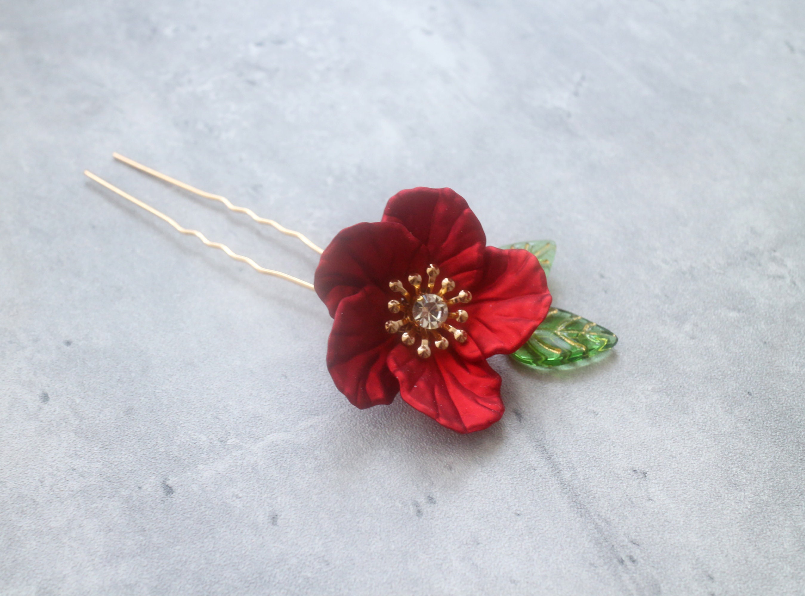 Red Flower Hair Pin. Bridal Flower Hair Pin. Wedding Bridal - Etsy