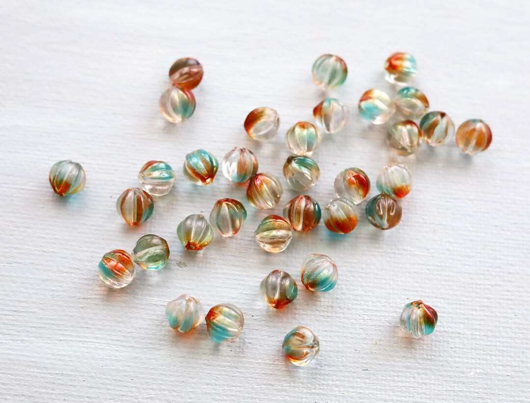 25PCS 8mm Autumn Sunset Melon Beads. Glass Pumpkin Beads. Bracelet ...