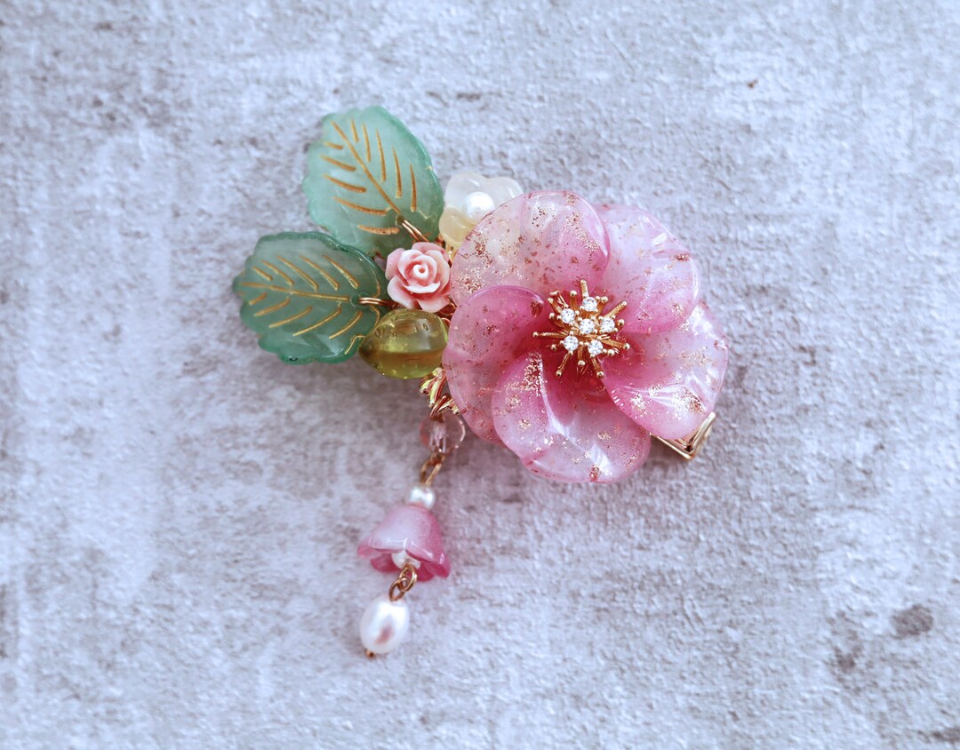 Spring Flower Hair Clip. Handmade Pink Flower Hairclip. Garden Flower ...