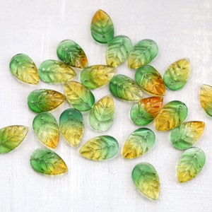 20 PCS 18mm Green Yellow Leaf Beads. Autumn Green Leaf Glass Beads ...