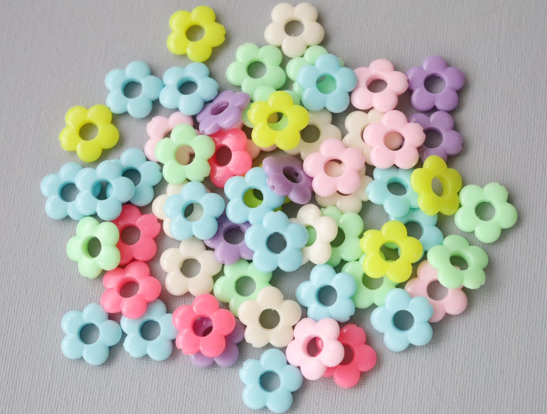 30PCS Flower Beads. Pastel Acrylic Flower Bead. Colorful Flower Beads ...