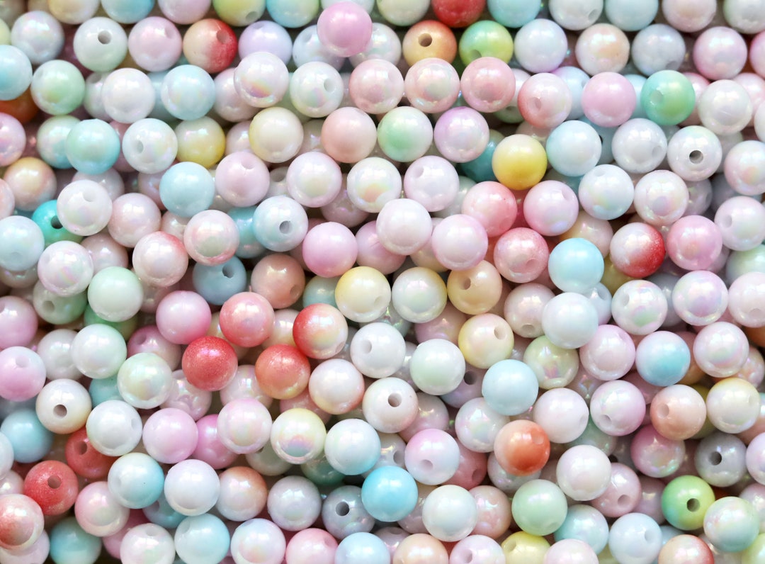 100PCS 8mm Acrylic Beads. Mixed Iridescent Pastel Color Beads. Rainbow ...