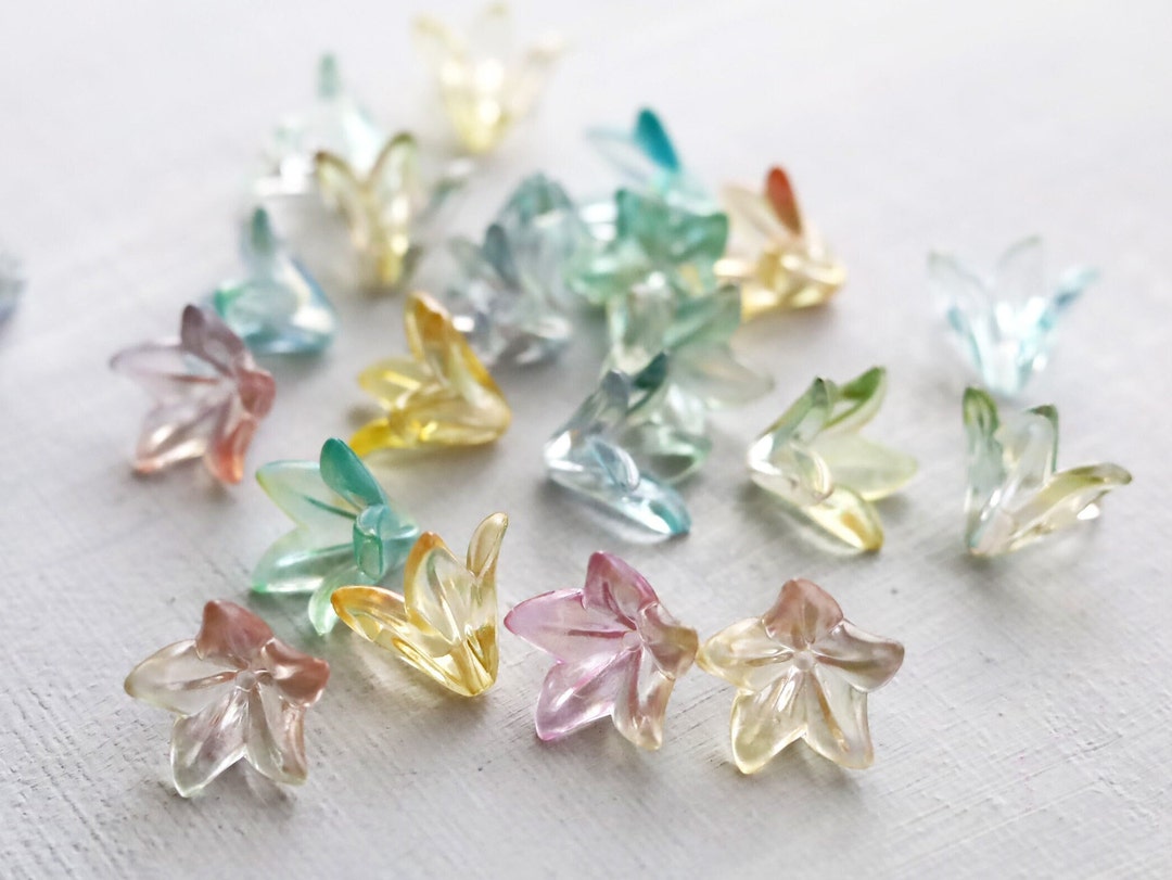 20 PCS Lily Flower Beads. Acrylic Autumn Color Trumpet Flower Beads ...