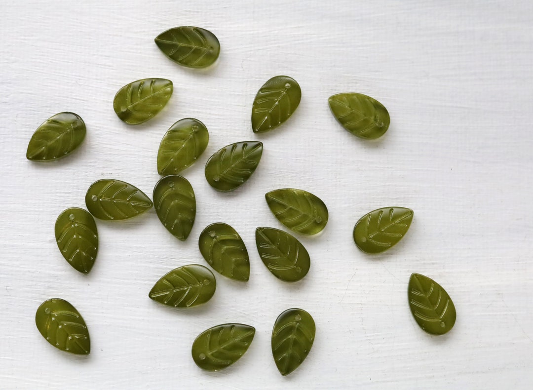 20 PCS 18mm Green Leaf Beads. Dark Green Leaf Beads. Flat Leaf Bead ...