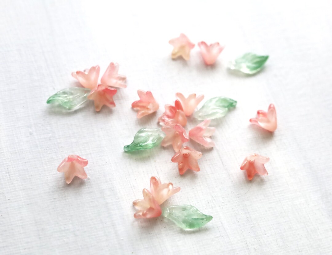 20 PCS Lily Flower Beads. Glass Trumpet Flower Beads. Gold Pink Day ...