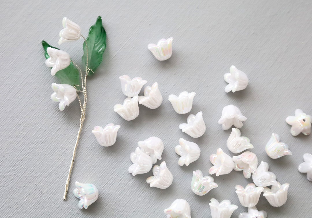 20 PCS White Bell Flower Beads. Lily of the Valley Flower Beads. Large ...