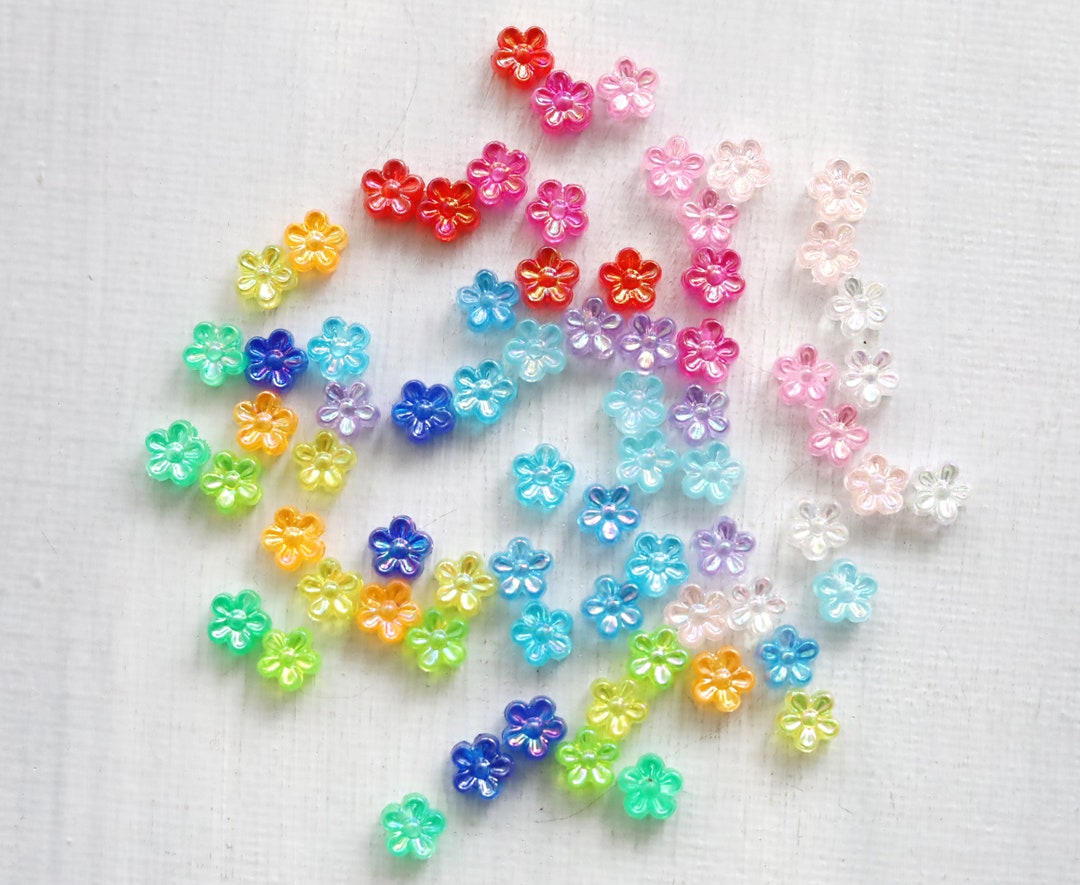 100 PCS Tiny Flower Beads. Ab Transparent Color Acrylic Flower Beads ...