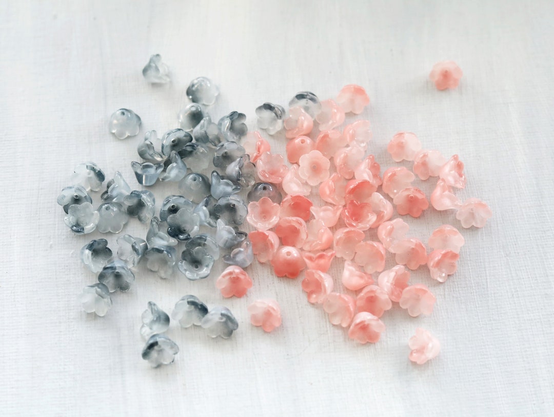 20 PCS Bell Flower Beads. Pink and Gray Lily of the Valley Flower Bead ...