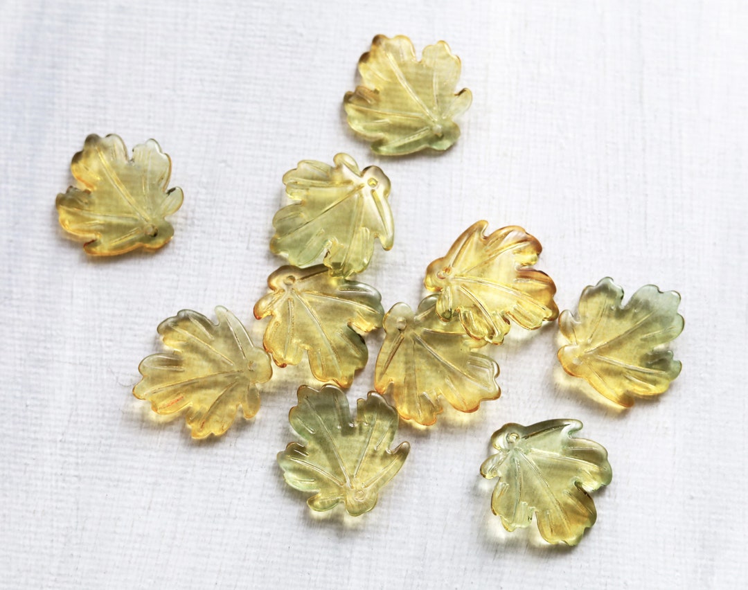 10 PCS 23mm Maple Leaf Beads. Large Autumn Glass Maple Leaf Beads ...