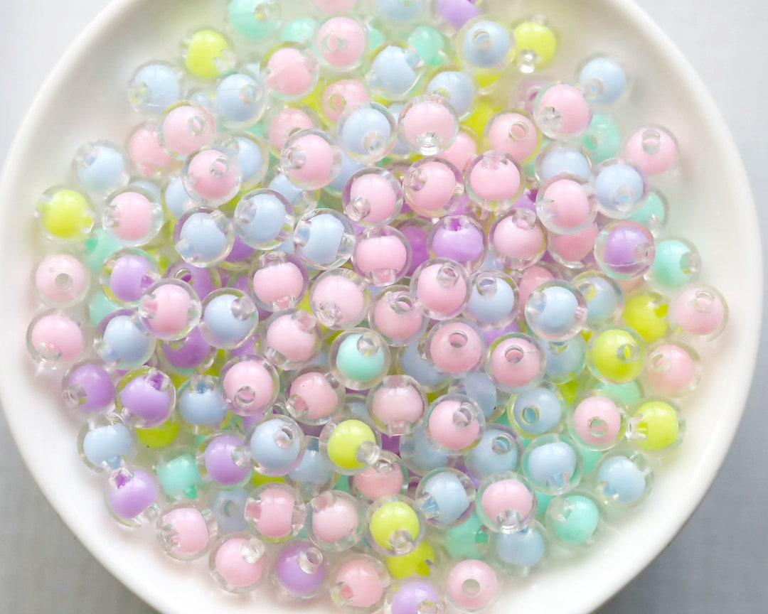 100PCS 8mm Candy Beads. Acrylic Inner Color Beads. Pastel Color Loose ...