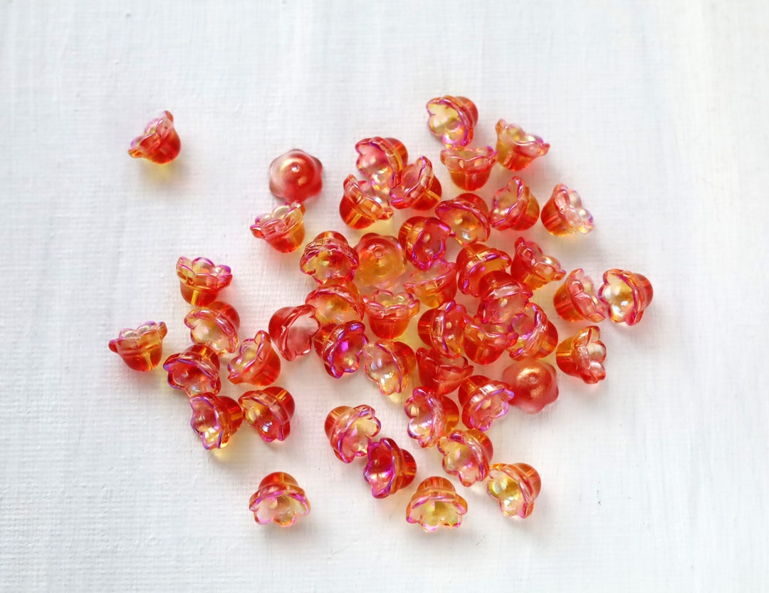 20 PCS 12mm Bell Flower Beads. Yellow Red Iridescent Lily of the Valley ...