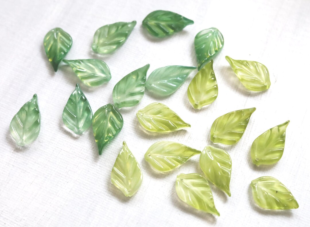 26mm Leaf Beads. Olive Green Grass Green Glass Leaf Beads. Large Leaf ...