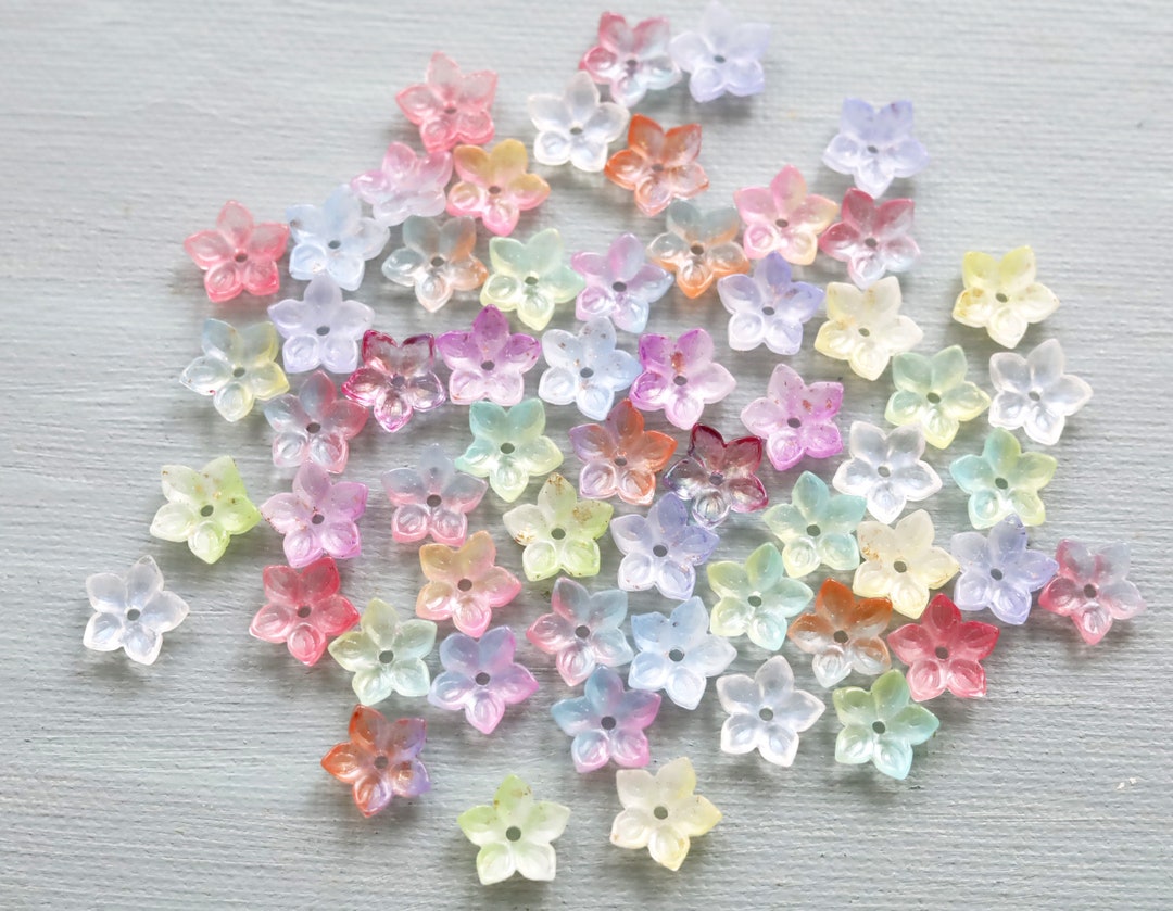 20PCS 12mm Flower Beads. Small 5 Pointed Petals Glass Flower Beads ...