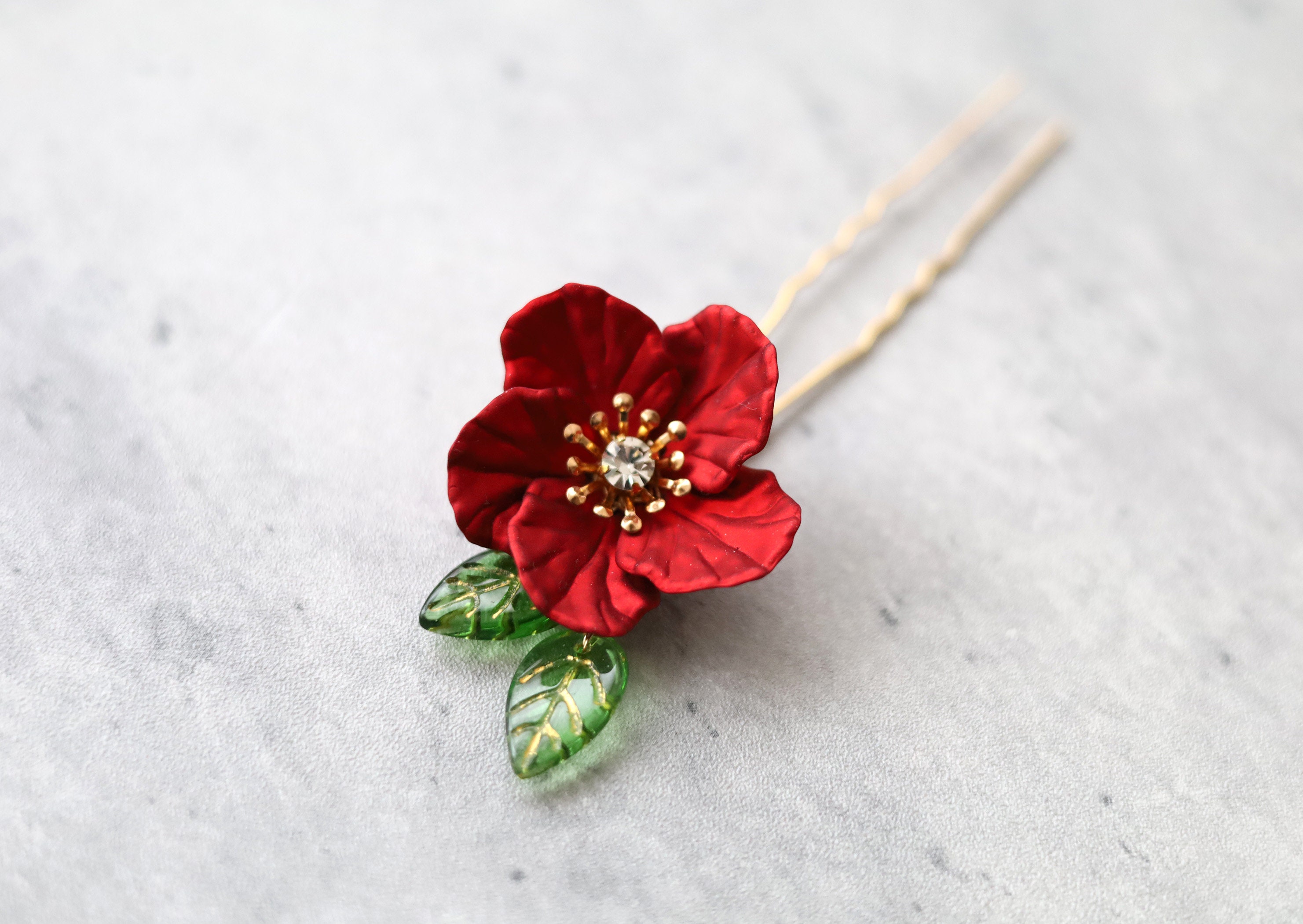 Red Flower Hair Pin. Bridal Flower Hair Pin. Wedding Bridal - Etsy