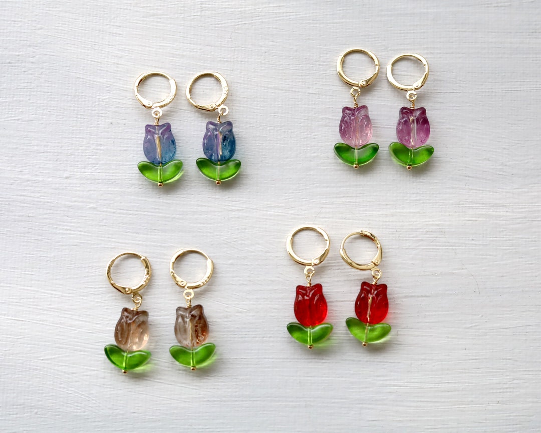 Tulip Flower Earrings. Tulip Flower Round Leverback Ear Hooks. Flower ...