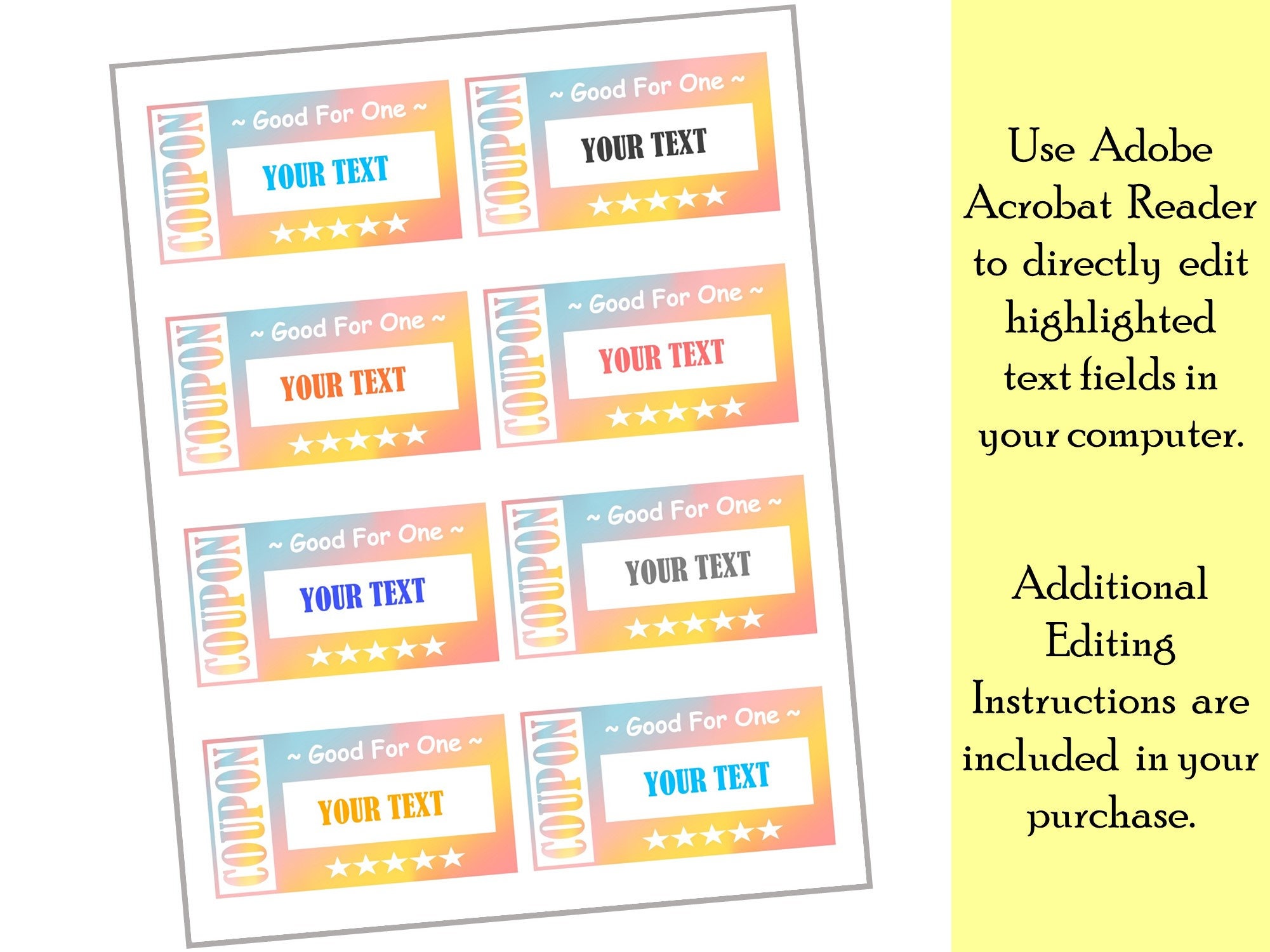 Editable Ombre Rainbow Reward Coupons/ Ombre Printable Reward - Etsy