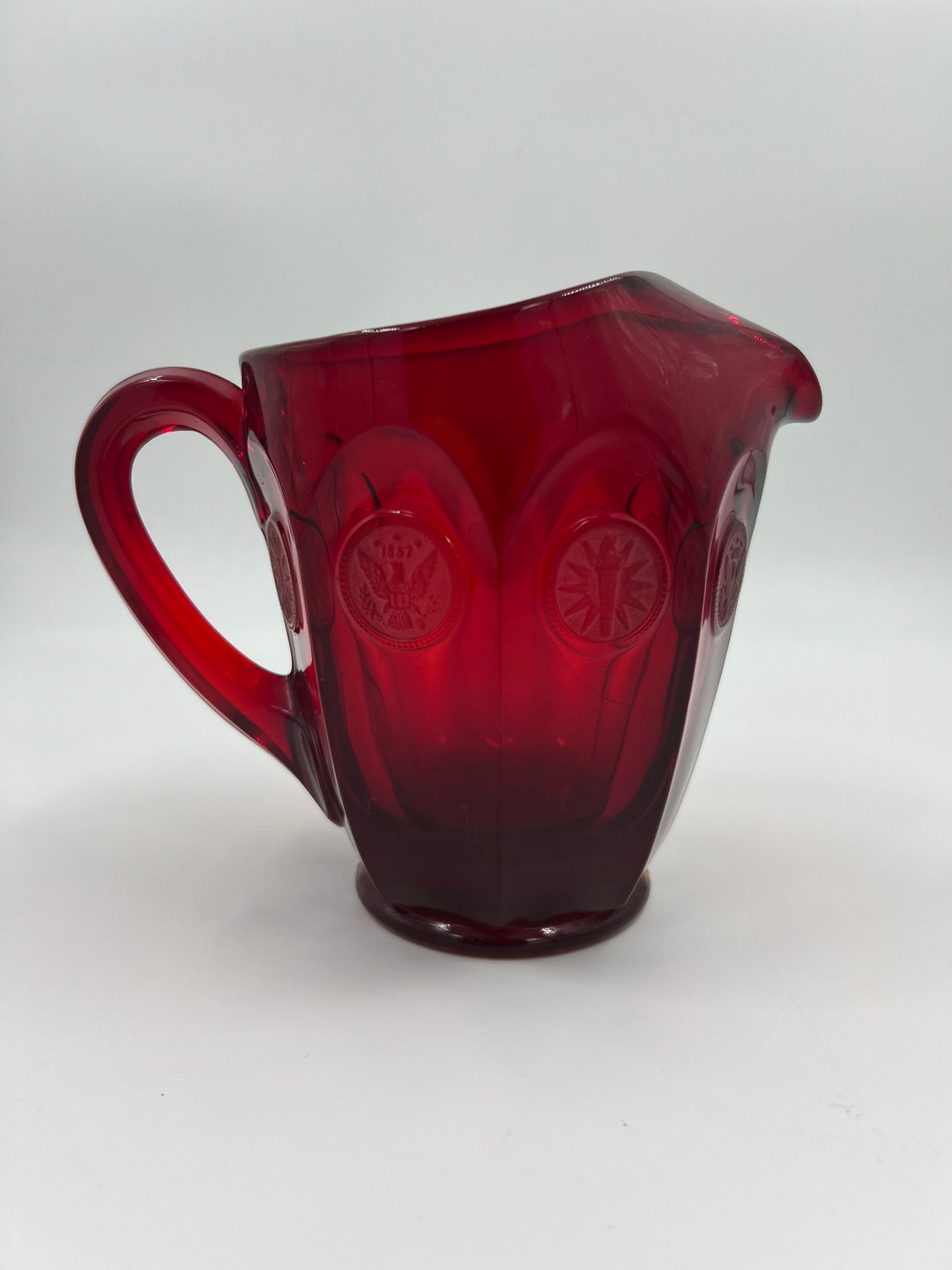 Fostoria Red Coin 32 Oz Pitcher Eagle Torch Vintage - Etsy