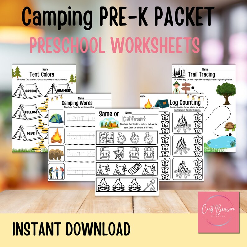 Camping Pre-k Packet Preschool Worksheets, Pre-k Activities, Learning ...