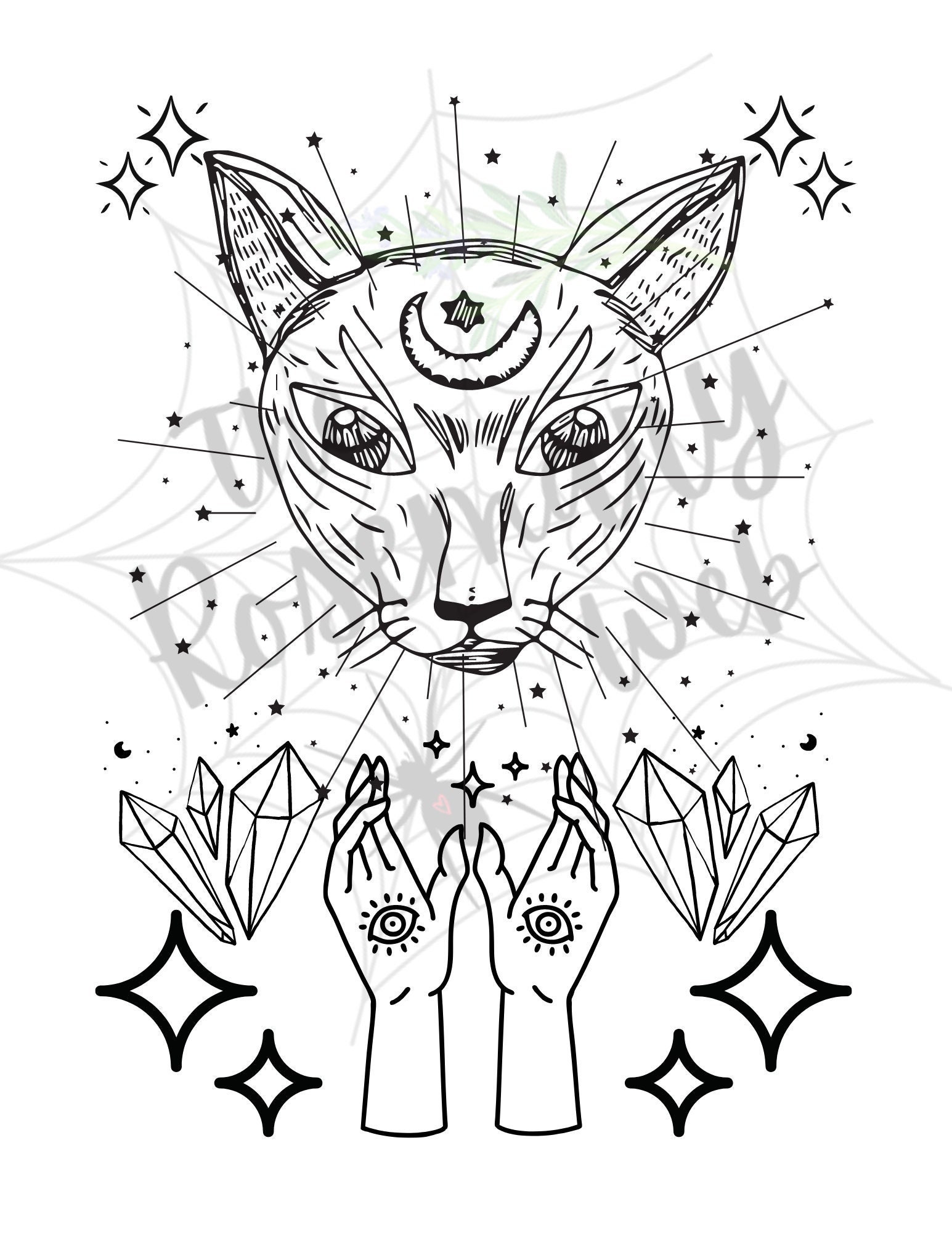 Celestial Cat Coloring Page - Etsy