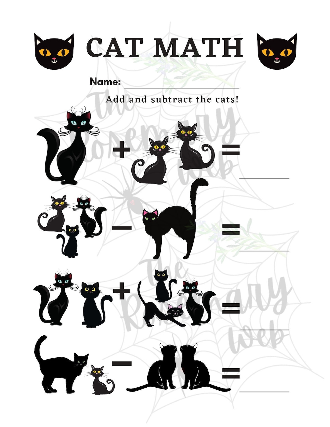 Cat Math Sheet for Kids - Etsy